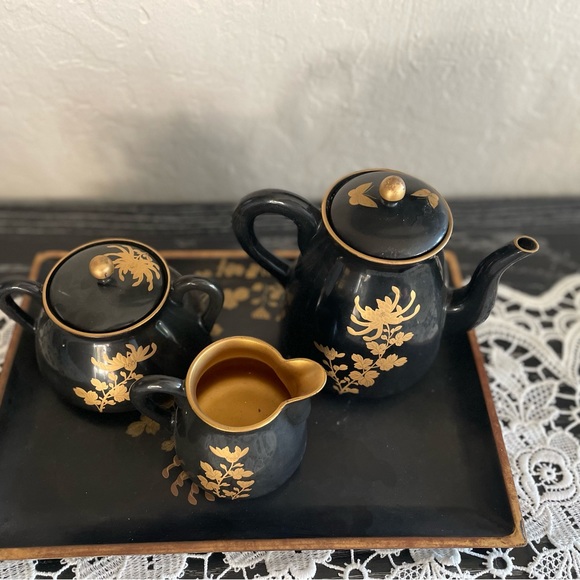 Kitchen | Antique Japanese Lacquerware Mocca Set Black Gold ...